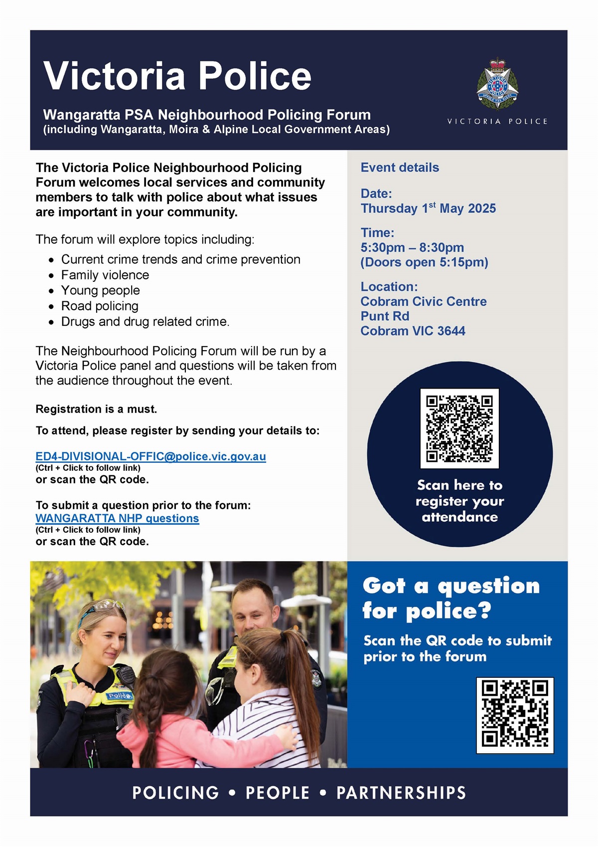 Victoria Police- Wangaratta PSA Neighbourhood Policing Forum in Cobram ...
